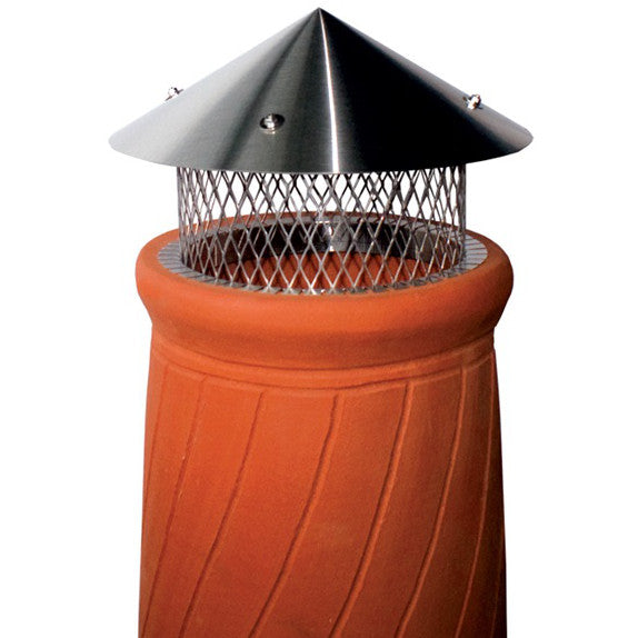 Clay Chimney Pot Cap with Round Base & Stainless Steel Cone Lid