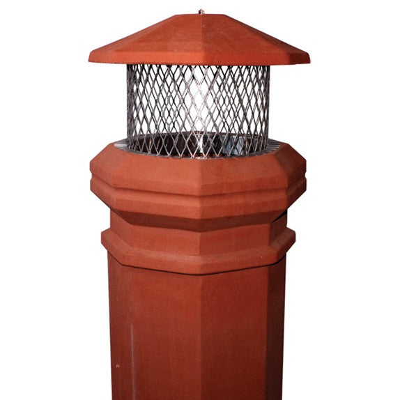 Clay Chimney Pot Copper Cap with Round Base and Octagon Lid